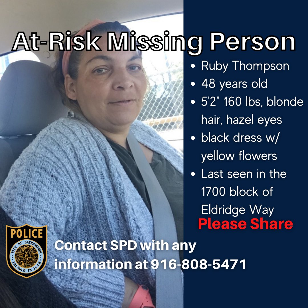 Sacramento Police Department on Twitter: "Please help locate an at-risk missing person. Ruby ...