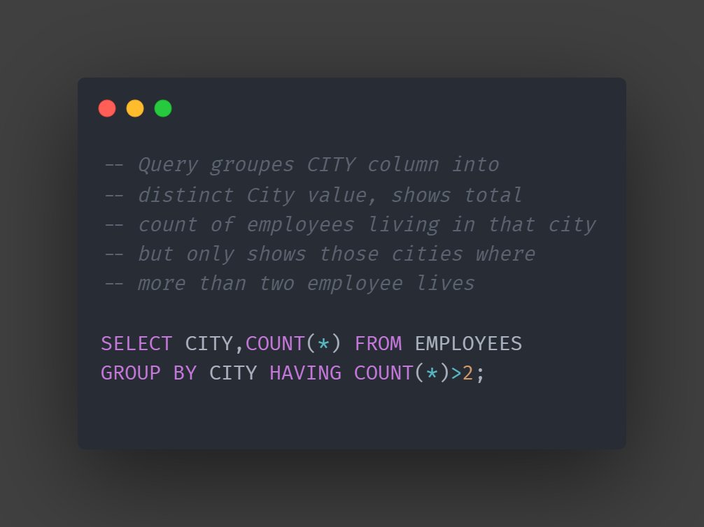 Introduction to ORDER BY, GROUP BY and HAVING clause in SQL 🧵👇 - Thread ...