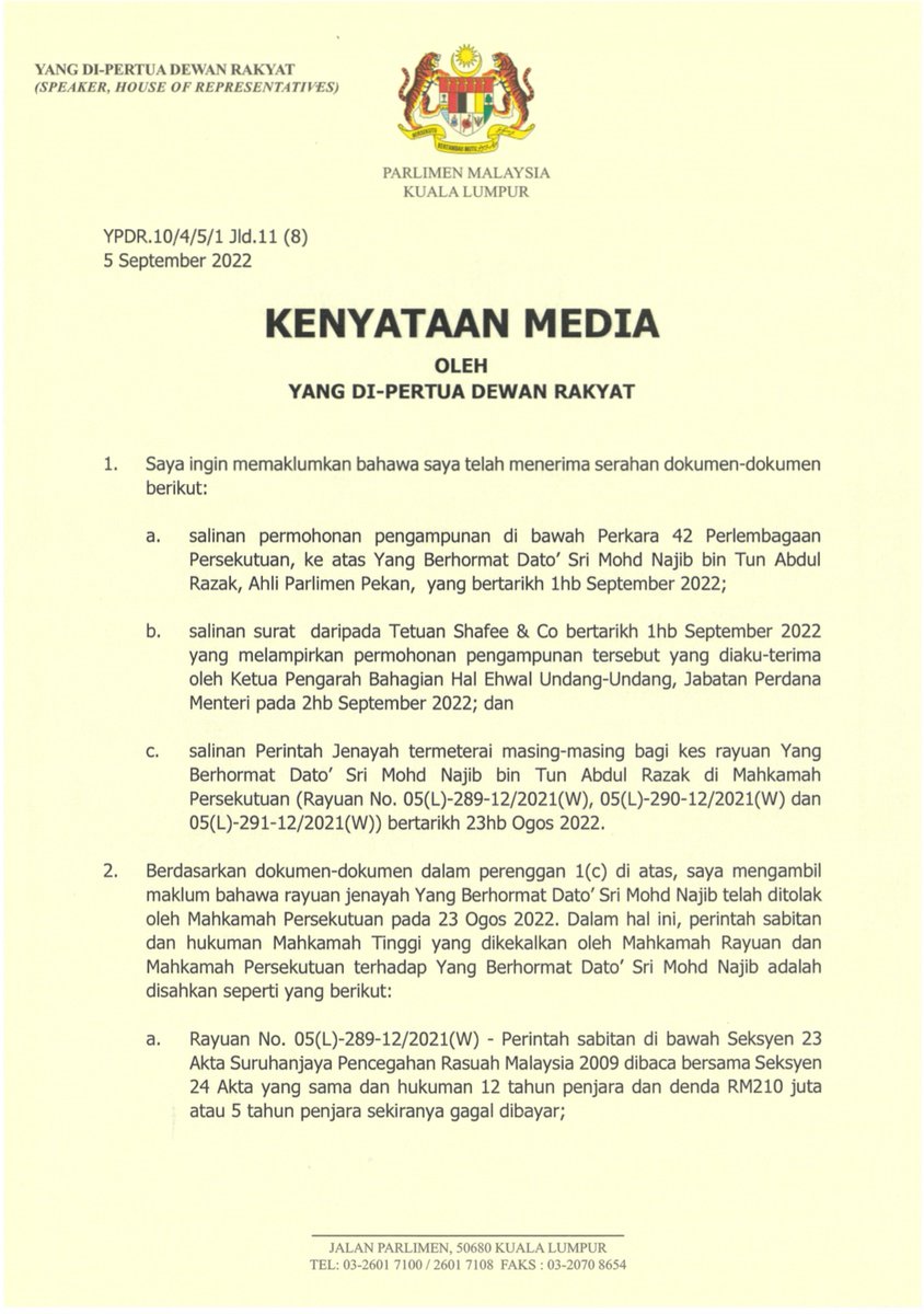 BFM News on Twitter: "1. Dewan Rakyat Speaker Azhar Harun confirms that Najib Razak has applied ...