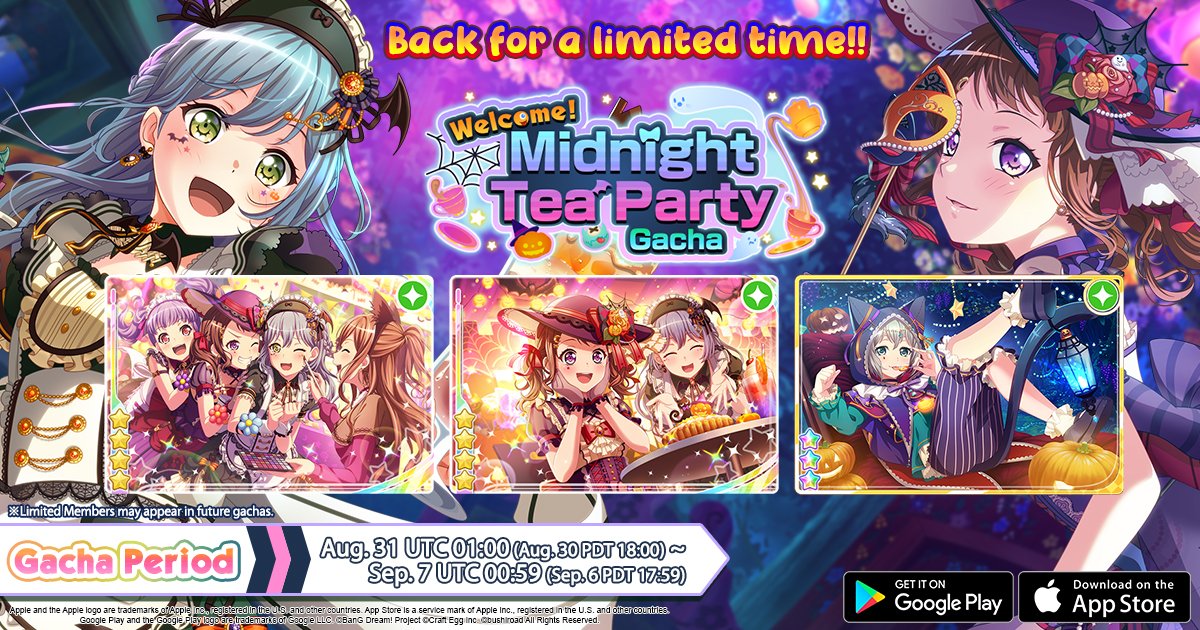 BanG Dream! GBP on Twitter: "Limited "Welcome! Midnight Tea Party Gacha" ends soon! Gacha Period ...