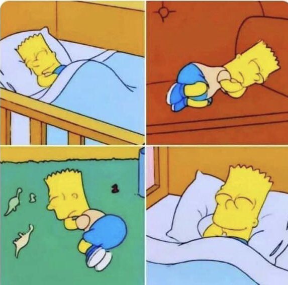 reactions on Twitter: "bart simpson sleeping in bed on couch on floor and in bed again"