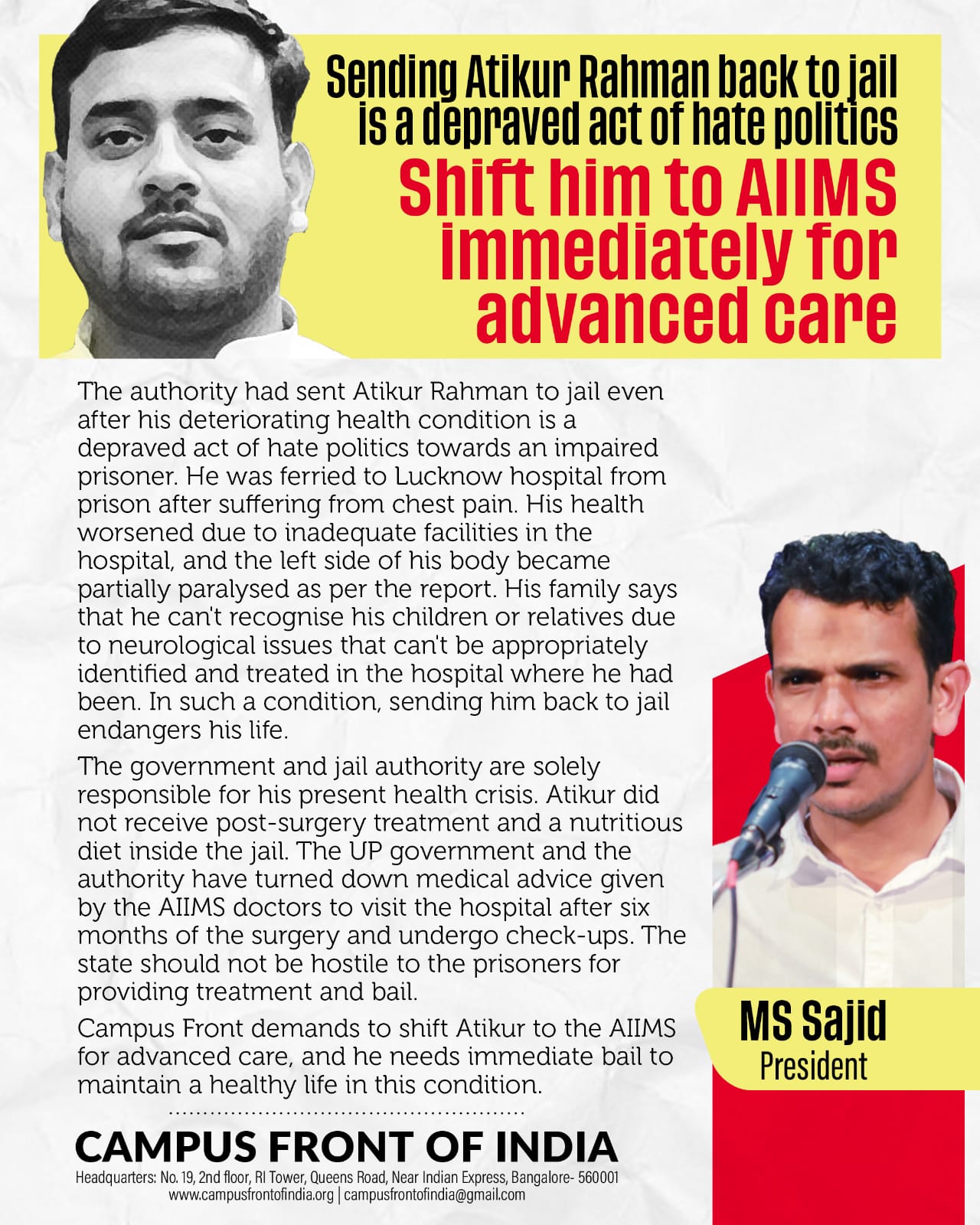 Campus Front of India on Twitter: "Sending Atikur Rahman back to jail is a depraved act of hate ...