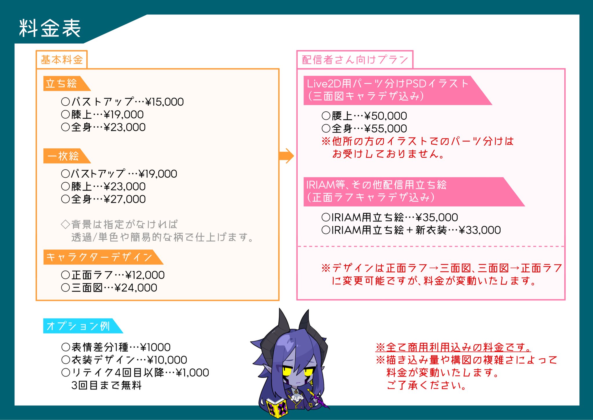 おかーみ@依頼受付中 on Twitter: "【イラストのご依頼について】 10月よりこちらの料金に変更させていただきます！ SKIMA又はDMにてご相談ください（メールでも可能です） 9月 ...