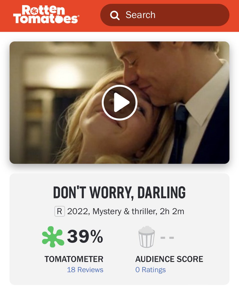 DiscussingFilm on Twitter: "‘DON’T WORRY DARLING’ debuts with 39% on Rotten Tomatoes from 18 ...