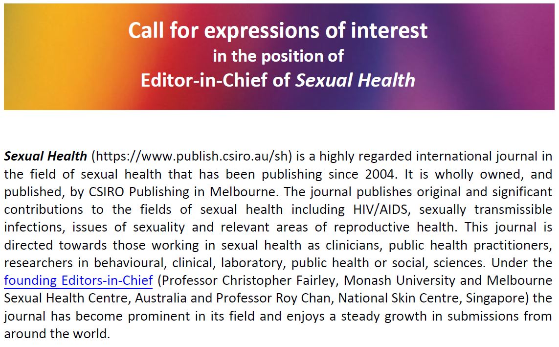 CSIRO Publishing on Twitter: "RT @sexualhealthj: We are looking for a new Editor(s)-in-Chief 👀 ...