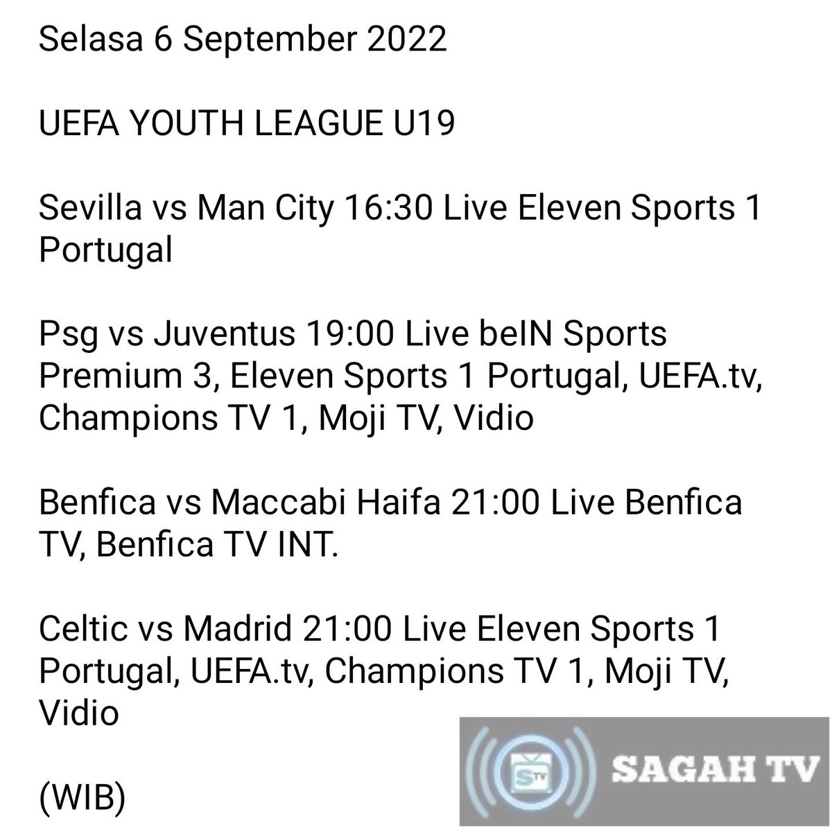 sagahtvlive on Twitter: "#Jadwal Siaran Langsung UEFA Youth League U19, Women's World Cup ...