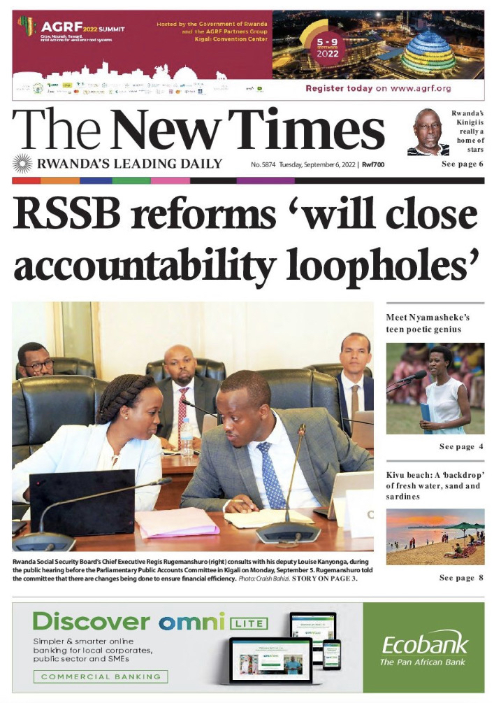 The New Times Rwanda On Twitter Front Page September 6 • Rssb