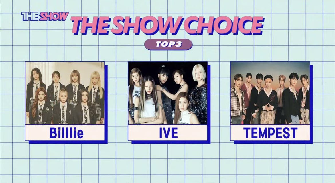 keitadj on Twitter: "1ST PLACE NOMINEES for THE SHOW #Billlie vs #IVE vs #TEMPEST スペシャルMCは ...