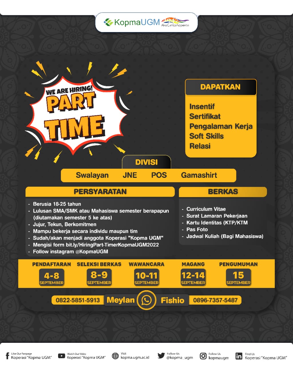 UGM_FESS on Twitter: "ugm_fess [OPEN RECRUITMENT PART TIMER] Halo, Kopmania! Ada info baru, nih ...