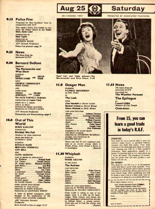 Graeme Wood on Twitter: "TV📺25/8/62 ITV 5.10:The Adventures of Robin Hood 5.40:News 5.45:Flying ...