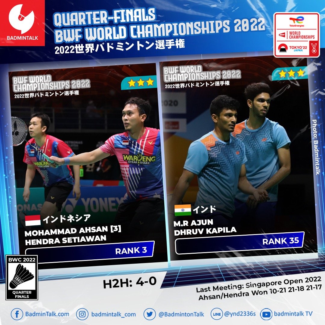 Badminton Talk on Twitter: "Men's Doubles Quarter-Final - #BWC2022 Tokyo, Japan - Friday, 26 ...