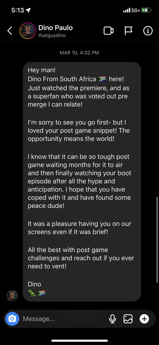 Zach Wurtenberger on Twitter: "This was the message @AlsoDino sent me after my vote-out, which I ...