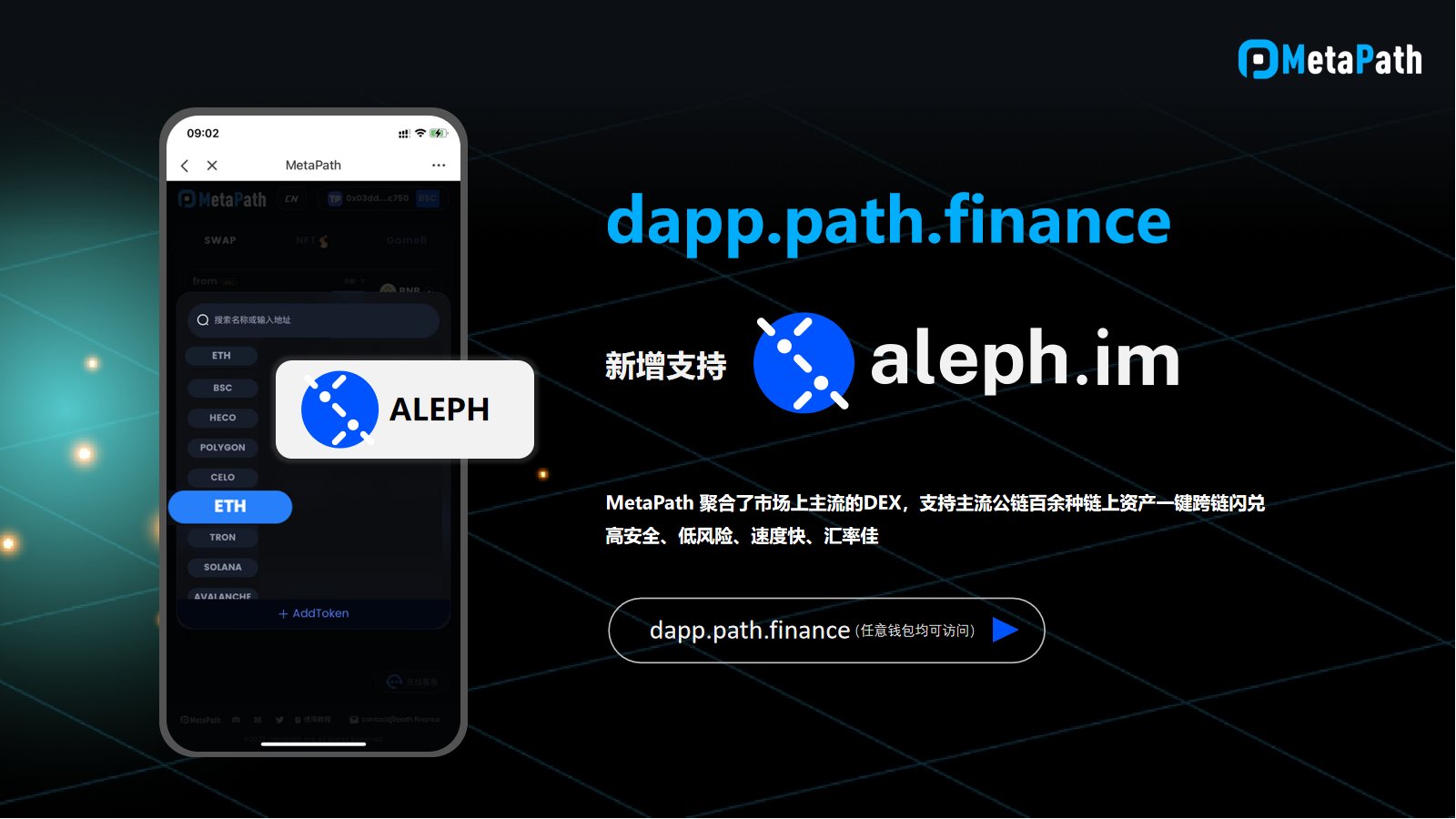 MetaPath 中文 on Twitter: "🎊#MetaPath 新增支持 $ALEPH @aleph_im 💱#MetaPath 聚合各大主流公链 #DEX ，支持百余种链上资产一键跨 ...