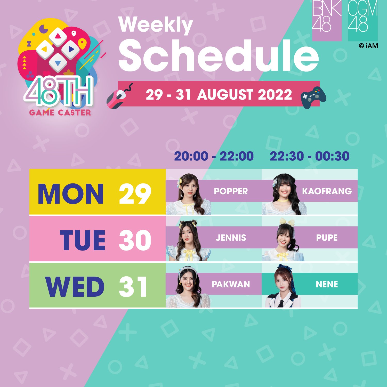 BNK48 #BNK48_Believers ☁️🌟 on Twitter: "🎮Weekly Schedule : 29-31 AUGUST 2022👾 พบกับเหล่า Caster ...