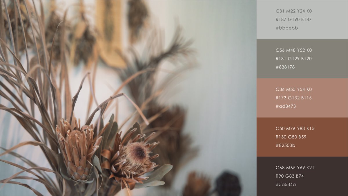 ingectar-e design on Twitter: "【大人シックな5色配色】 秋冬に使えそうな配色、 素敵な写真から抽出してみました。 ブラウン系にグレーを入れると グッと大人シック ...