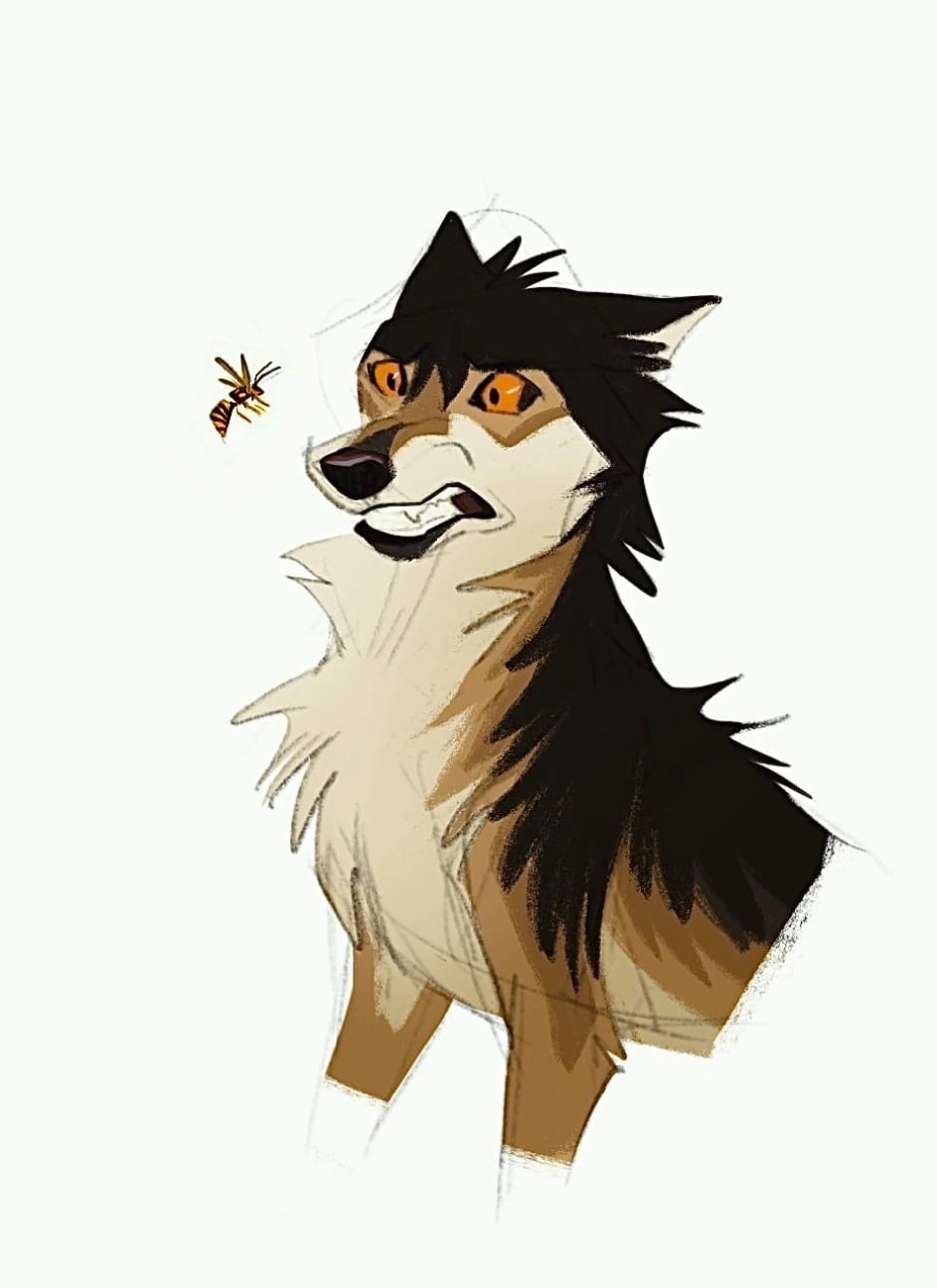 Yellow And Black Anime Wolf