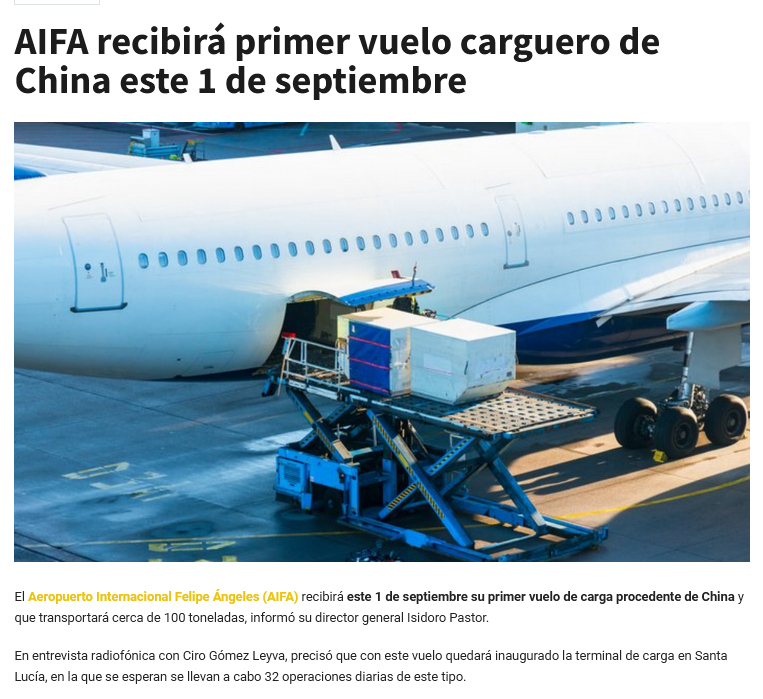 Shion on Twitter: "AIFA estrenara primer vuelo de carga este 1ro de Septiembre, procedente de ...