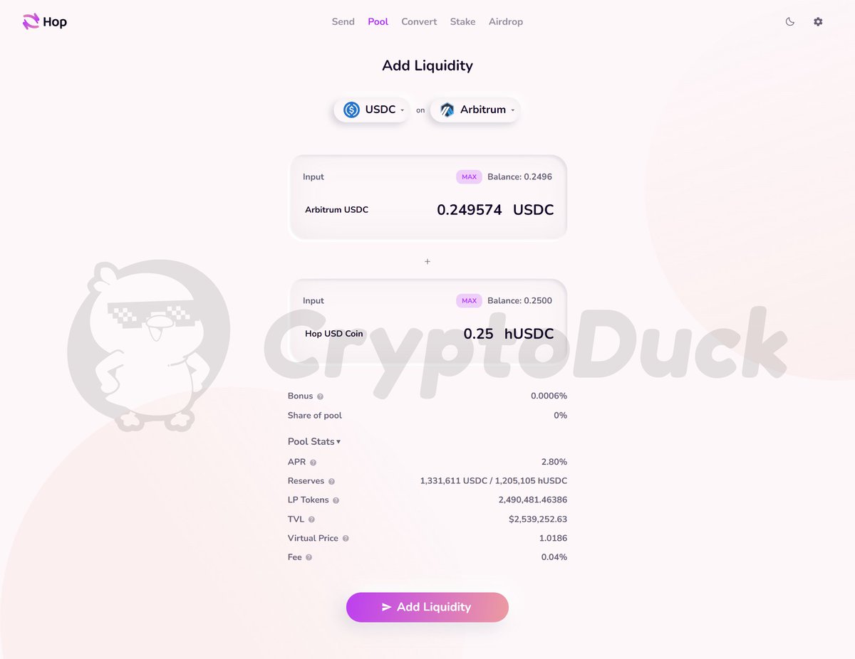 Crypto Duck on Twitter: "3️⃣ กดเมนู Pool ด้านบน แล้ว Add Liquidity ของทั้ง USDC และ hUSDC ที่เรา ...