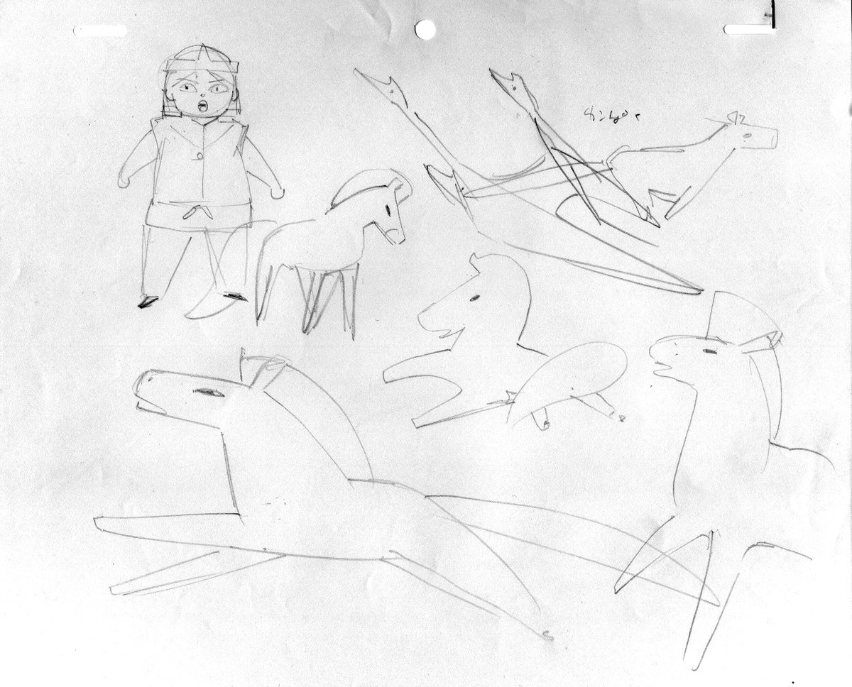 「グリム童話 #金の鳥 の資料の束の中から出てきたスケッチ。馬と酔っ払い鳥のイメージをふくらませていたのでしょうか。 #」大橋学公式サイト Mao Cloudの漫画