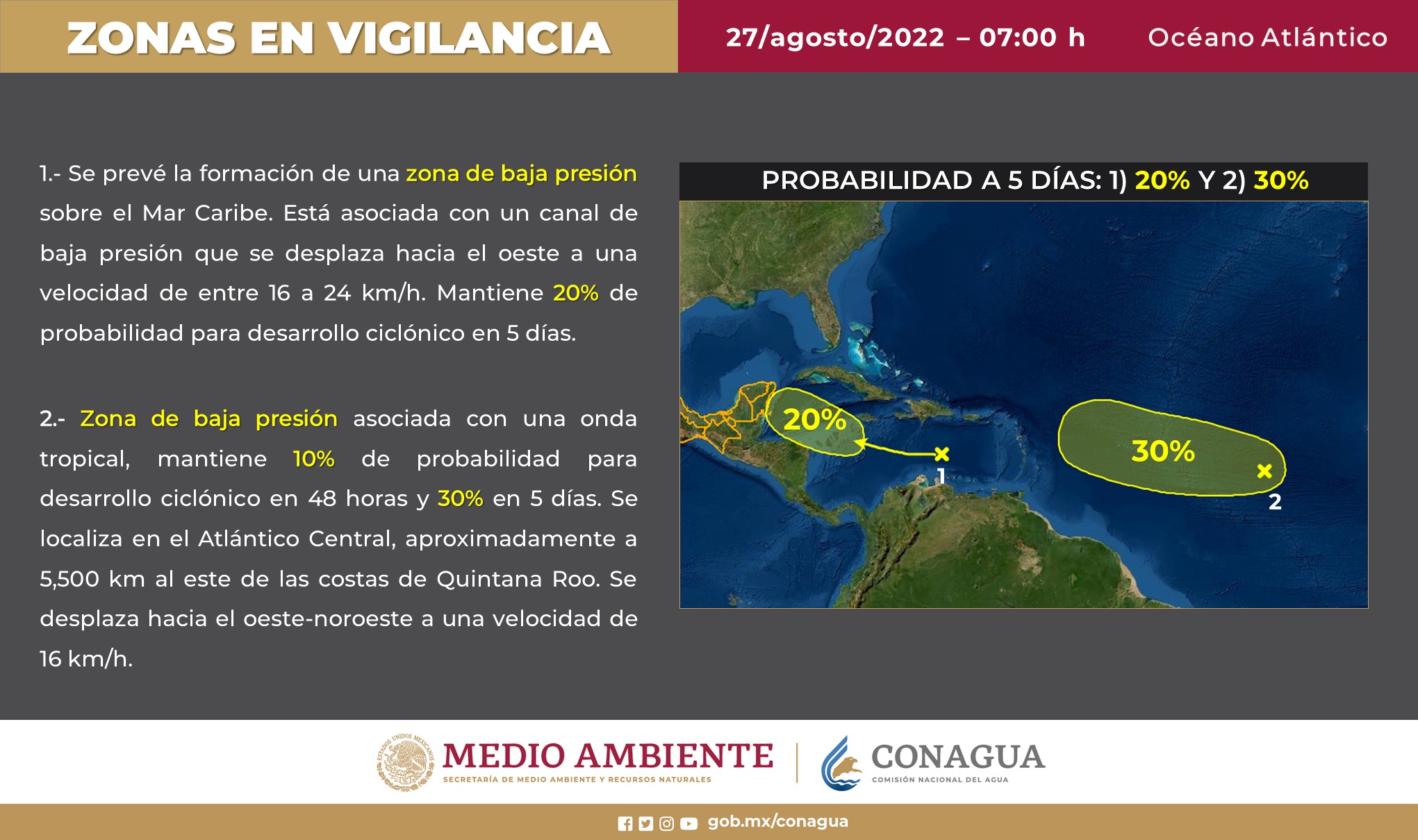 CONAGUA Clima on Twitter: "En la cuenca del #Atlántico se mantiene la vigilancia de dos zonas de ...