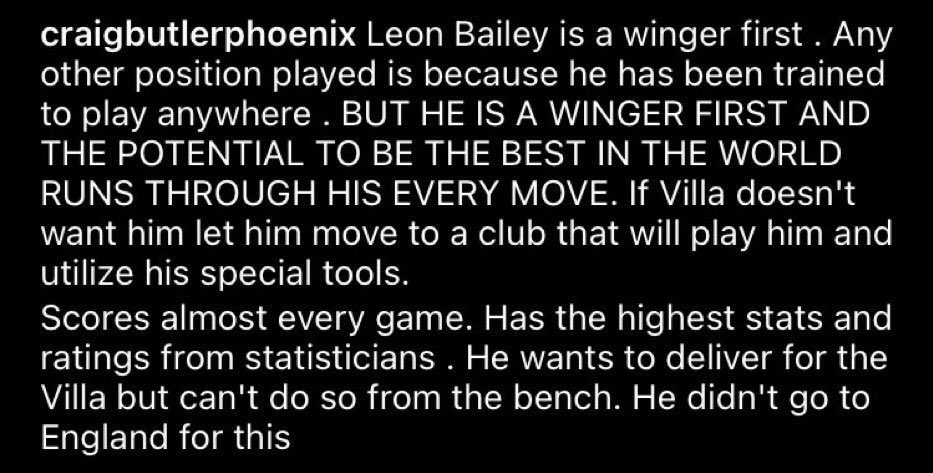[Craig Bulter-Leon Baileys’s agent]Slam Aston Villa on Instagram and ...
