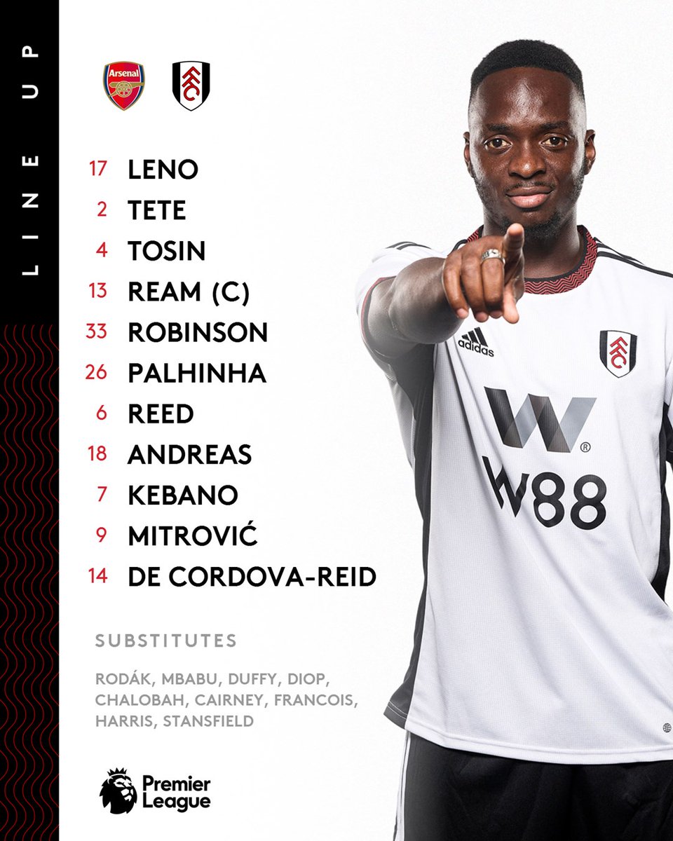 Robinson and Ream Start for Fulham; Turner on the Bench for Arsenal (12 ...