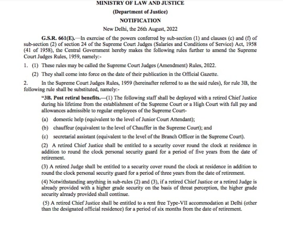 Central Govt amends the SC Judges Rules. A retired Chief Justice Of ...