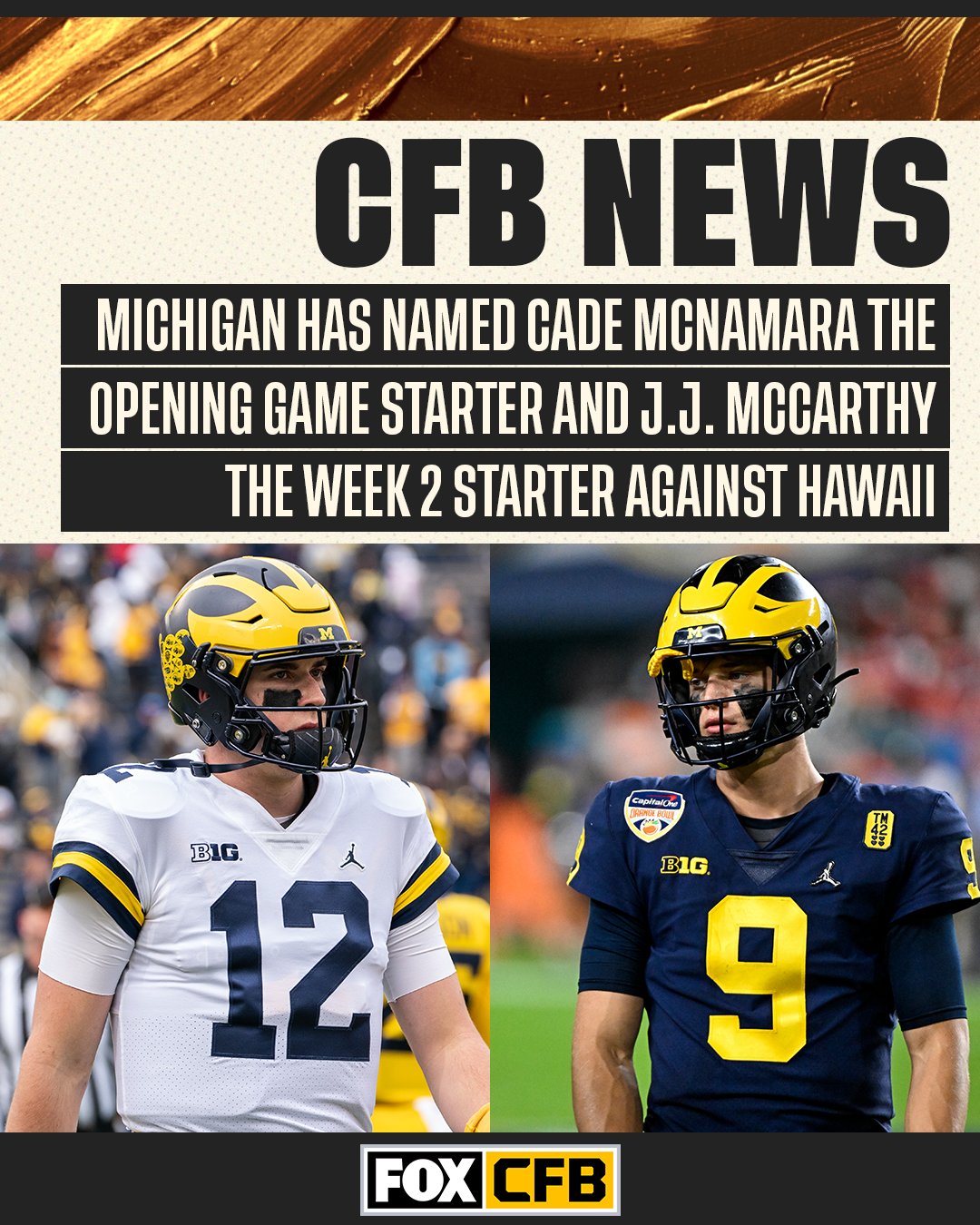 FOX College Football on Twitter: "Michigan has announced they will start Cade McNamara for the ...