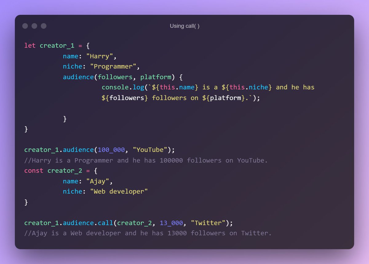 📢 The Ultimate Guide On The ` call( ) ` Method In JavaScript! 🧵 ↓ - Thread from Ajay Yadav ...