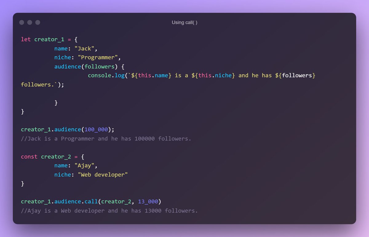 📢 The Ultimate Guide On The ` call( ) ` Method In JavaScript! 🧵 ↓ - Thread from Ajay Yadav ...