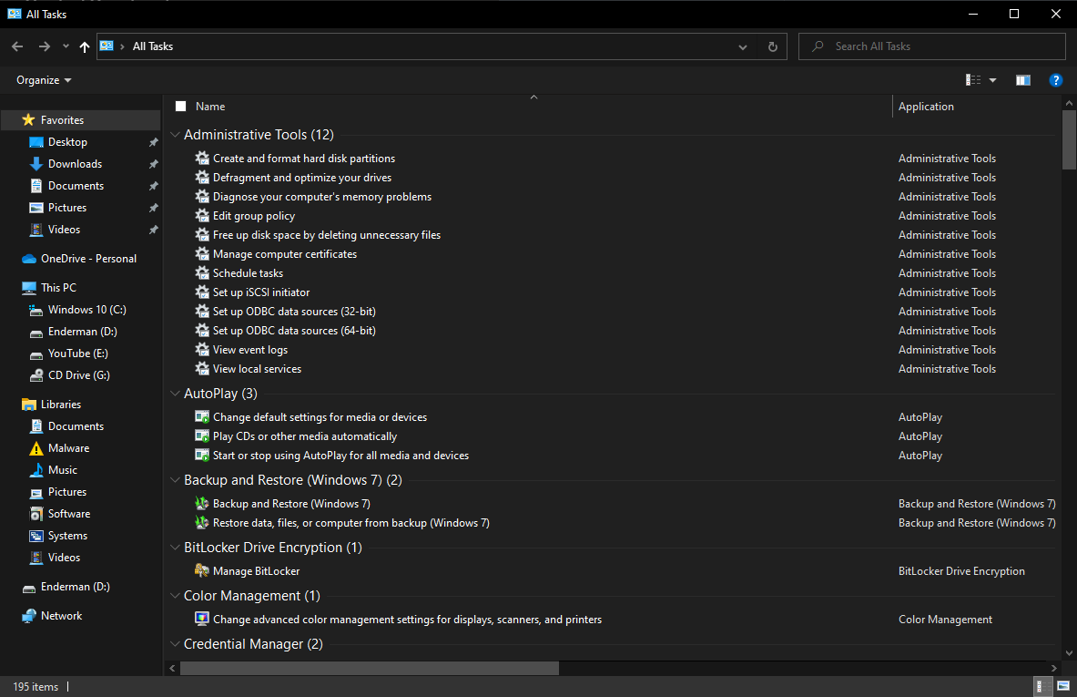 Enderman on Twitter: "Control Panel codes: Category view - explorer "shell:::{26EE0668-A00A-44D7 ...