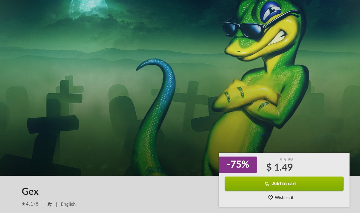 Wario64 on Twitter: "Gex is $1.49 on GOG https://t.co/fZmpmV6J4n #ad https://t.co/l0c5gGlQPv ...