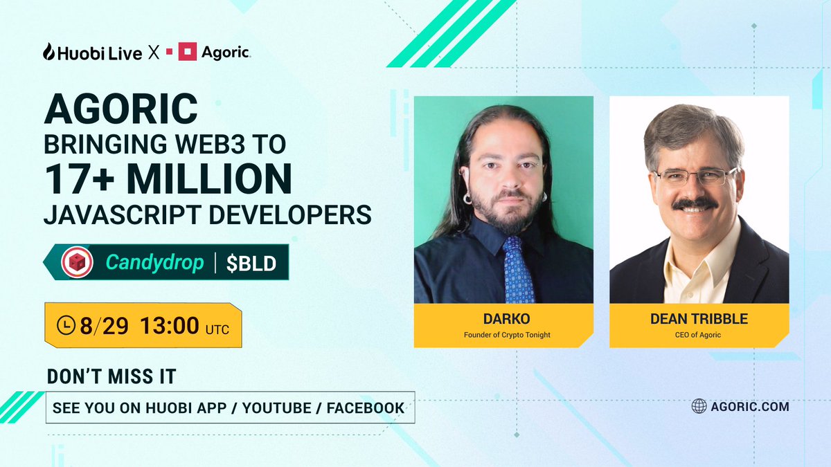 ΔLEX 👾 ΔNDR on Twitter: "RT @HuobiGlobal: 📺 #Huobi Live｜Agoric New Listing ⏰29 Aug 13:00UTC 👏 ...