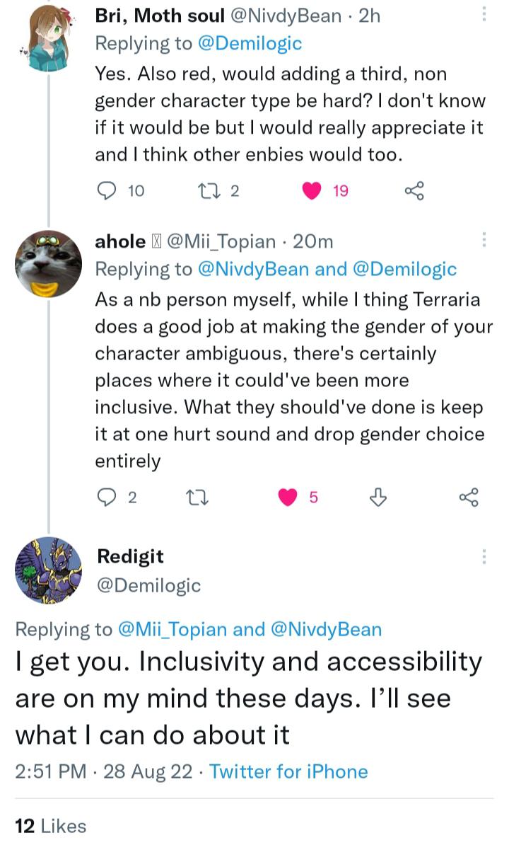 r/Terraria on Twitter: "Redidget Talking about Nonbinary options for Terraria https://t.co ...