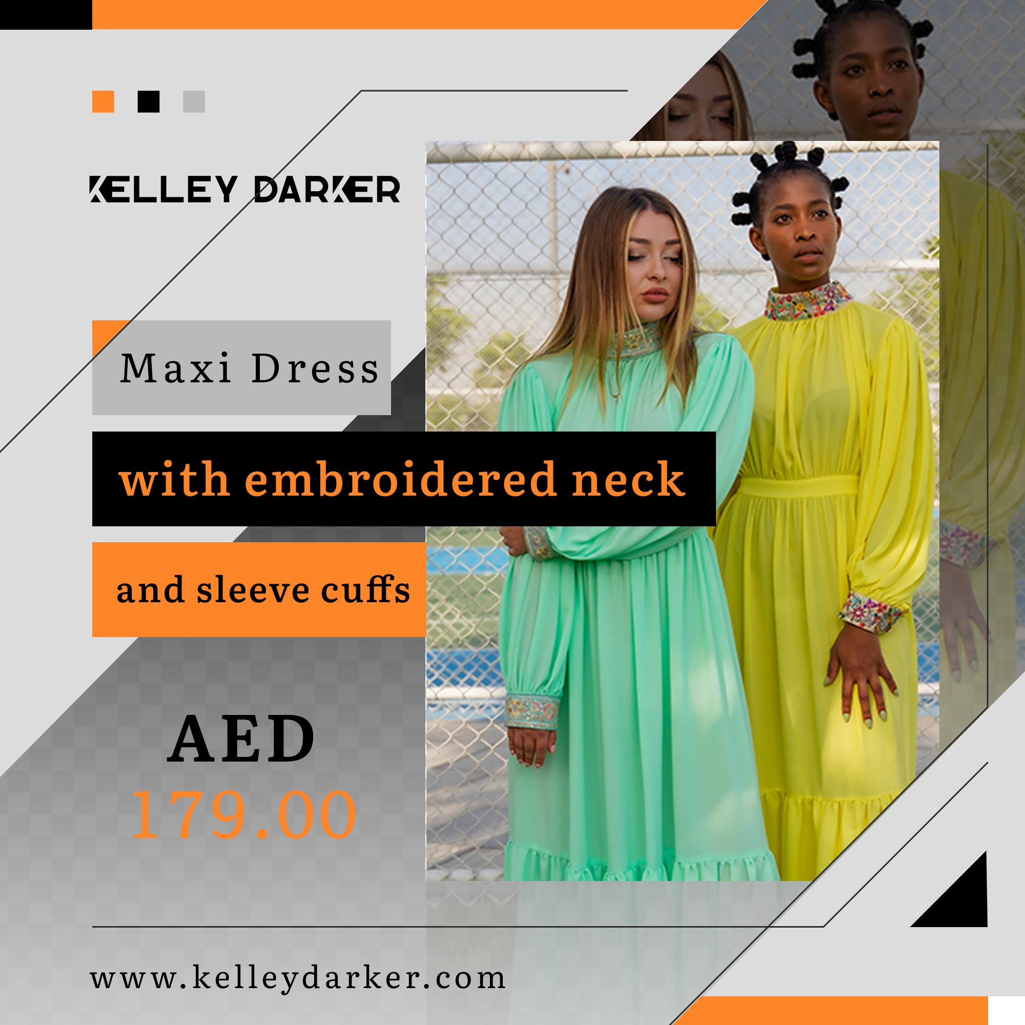 KELLEY DARKER on Twitter: " Long dress 👗featuring an embroidery high neck collar, long sleeves ...