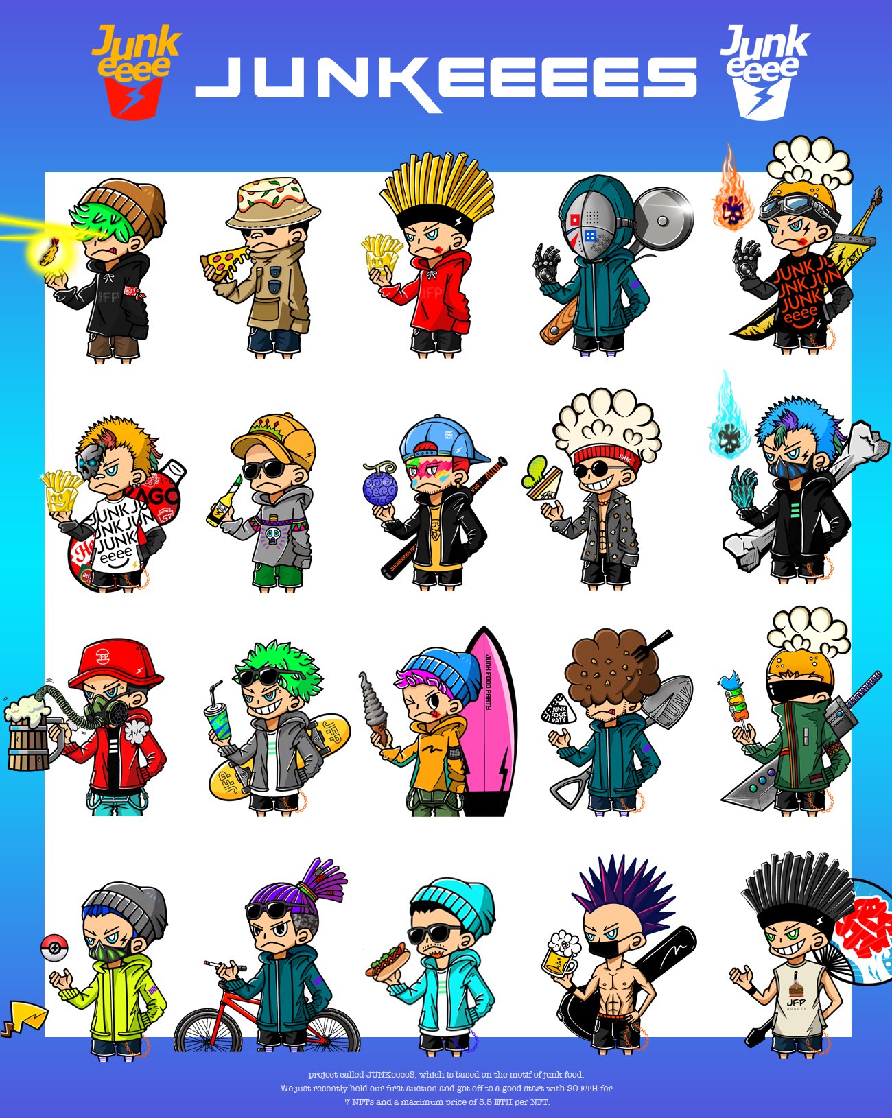 ROKU(ロックン)JUNKeeeeS船長 ️‍🔥NFT界のルフィ🫡 ジェネ1111体🍟 on Twitter: "JUNKeeeeSのジェネラティブ第一弾⚡️ 『🍔JUNK FOOD ...