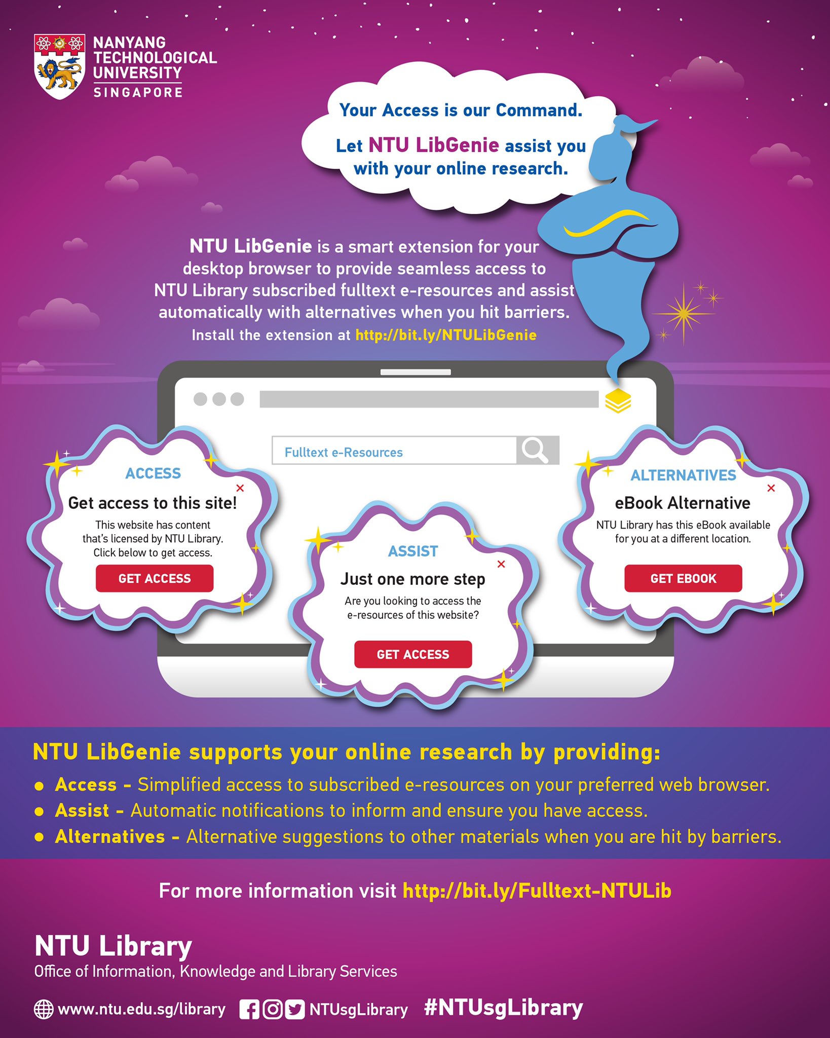 NTU Library on Twitter: "NTU LibGenie🧞‍♂️ ⠀ A smart Library Access desktop browser extension ...