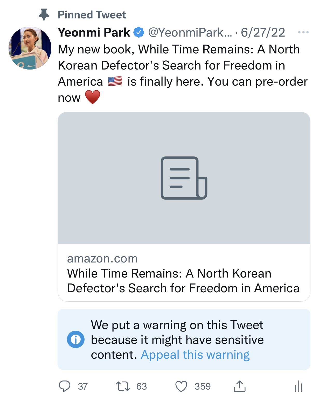 Yeonmi Park On Twitter Twitter Is Censoring My New Book Without Even 3285