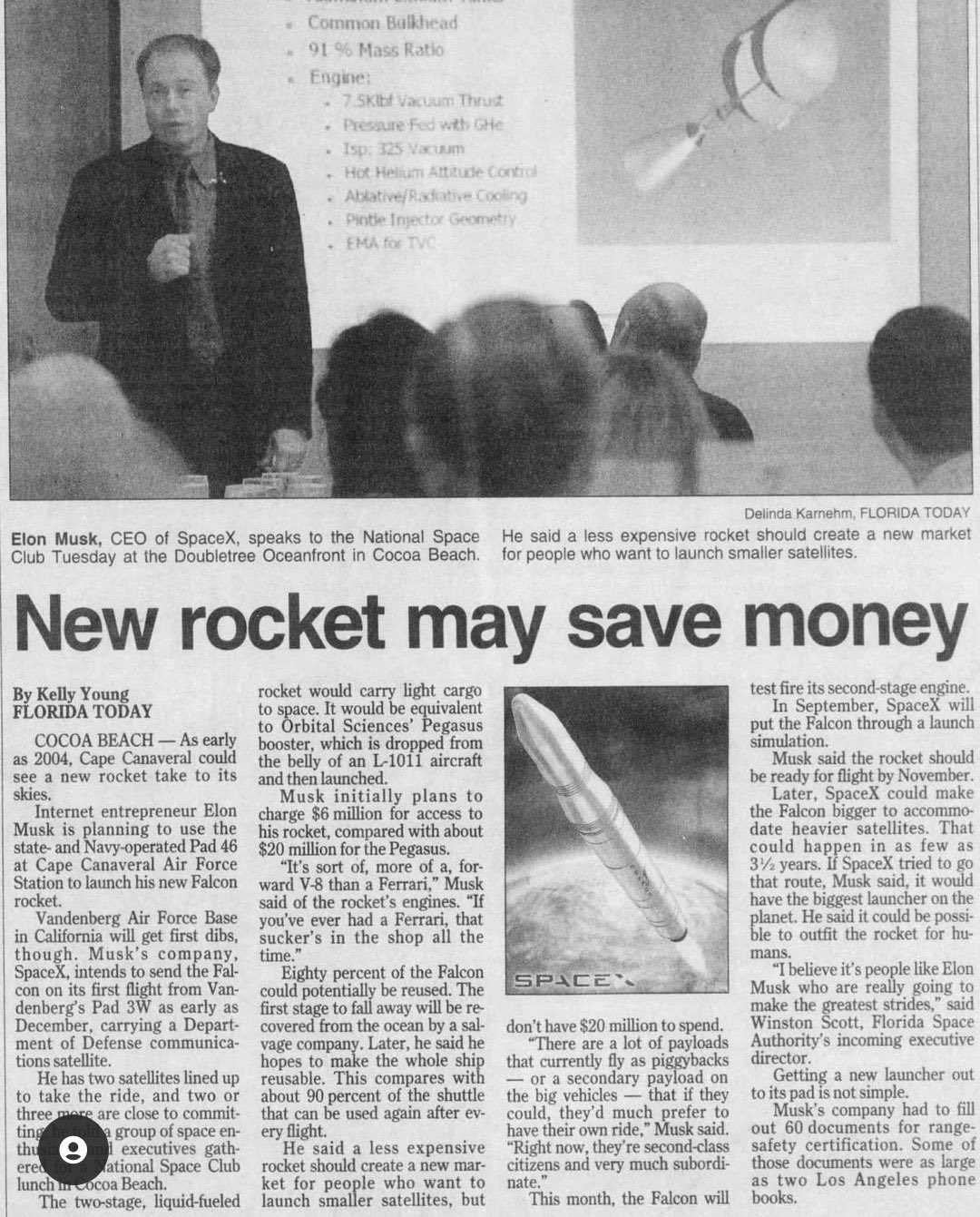 Jon Erlichman on Twitter: "A story about SpaceX from 2003: https://t.co/EMrMFxxWoW" / Twitter