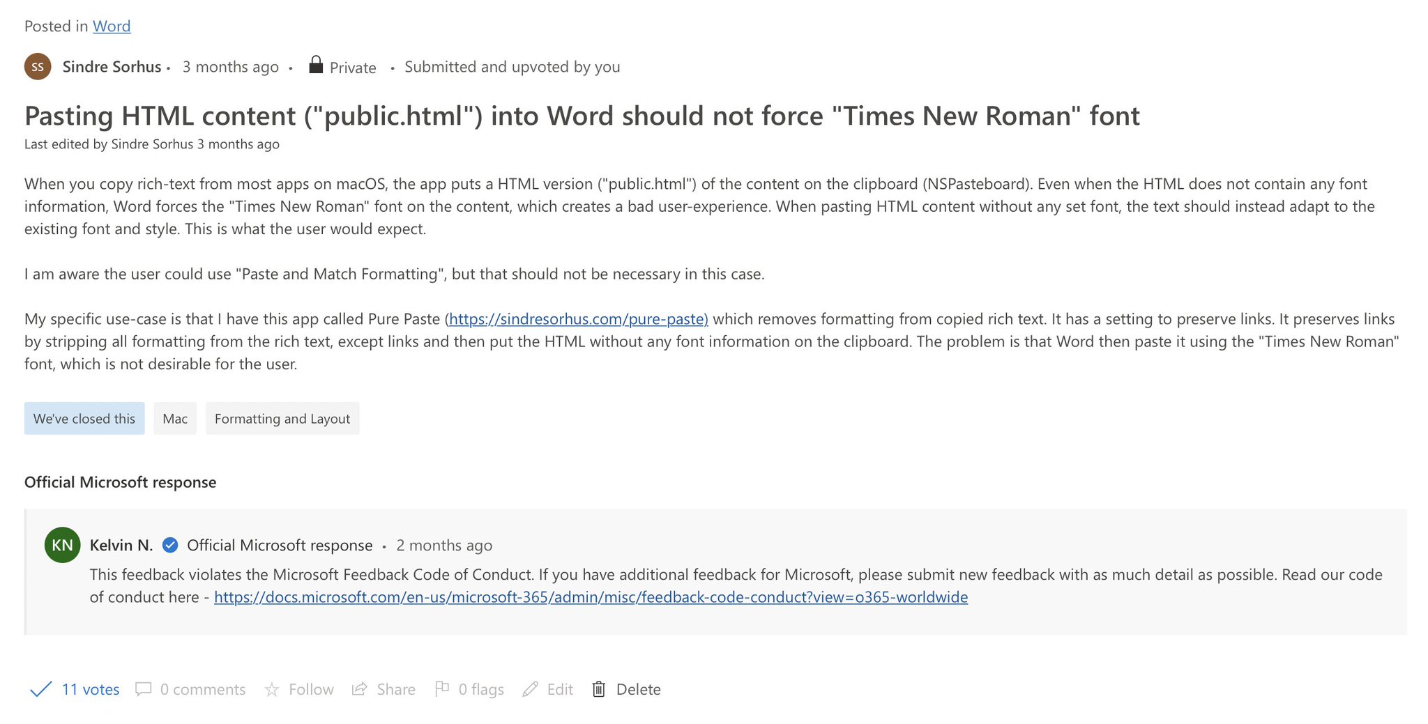 Sindre Sorhus on Twitter: "Can someone on the Microsoft Word team please tell me how I am ...