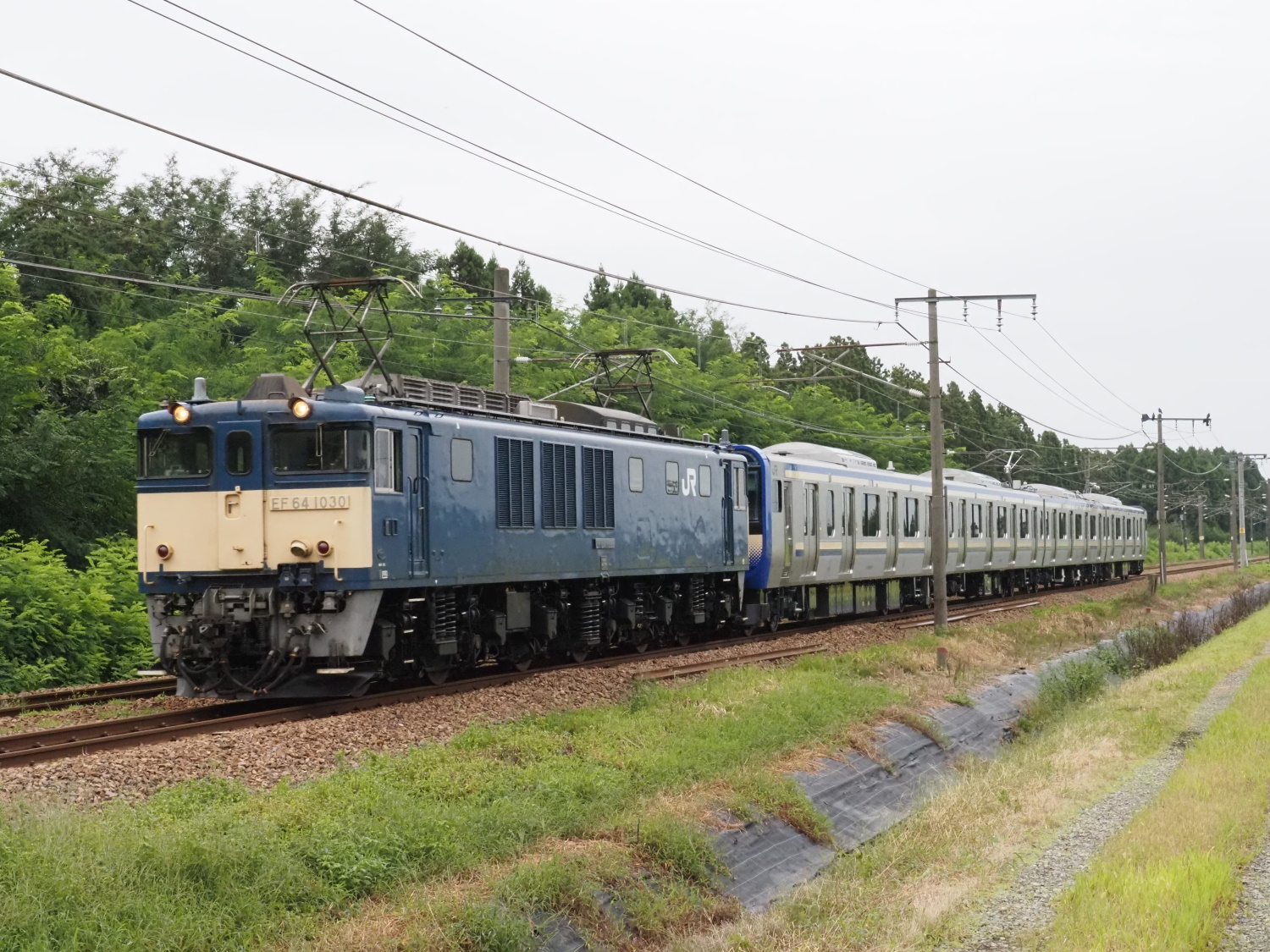 クロテツ007 on Twitter: "8月30日(火)、上り配給列車 。EF64-1030牽引、E235系 横ｸﾗ J-17編成。J－TREC新津・新製。越後石山から大船へ。 信越本線・帯 ...