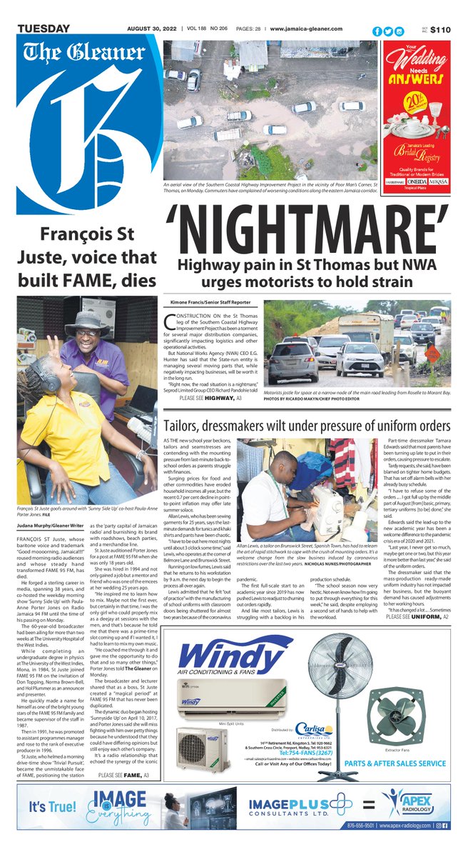 Jamaica Gleaner On Twitter Tuesdays Front Page Of The Gleaner Pick