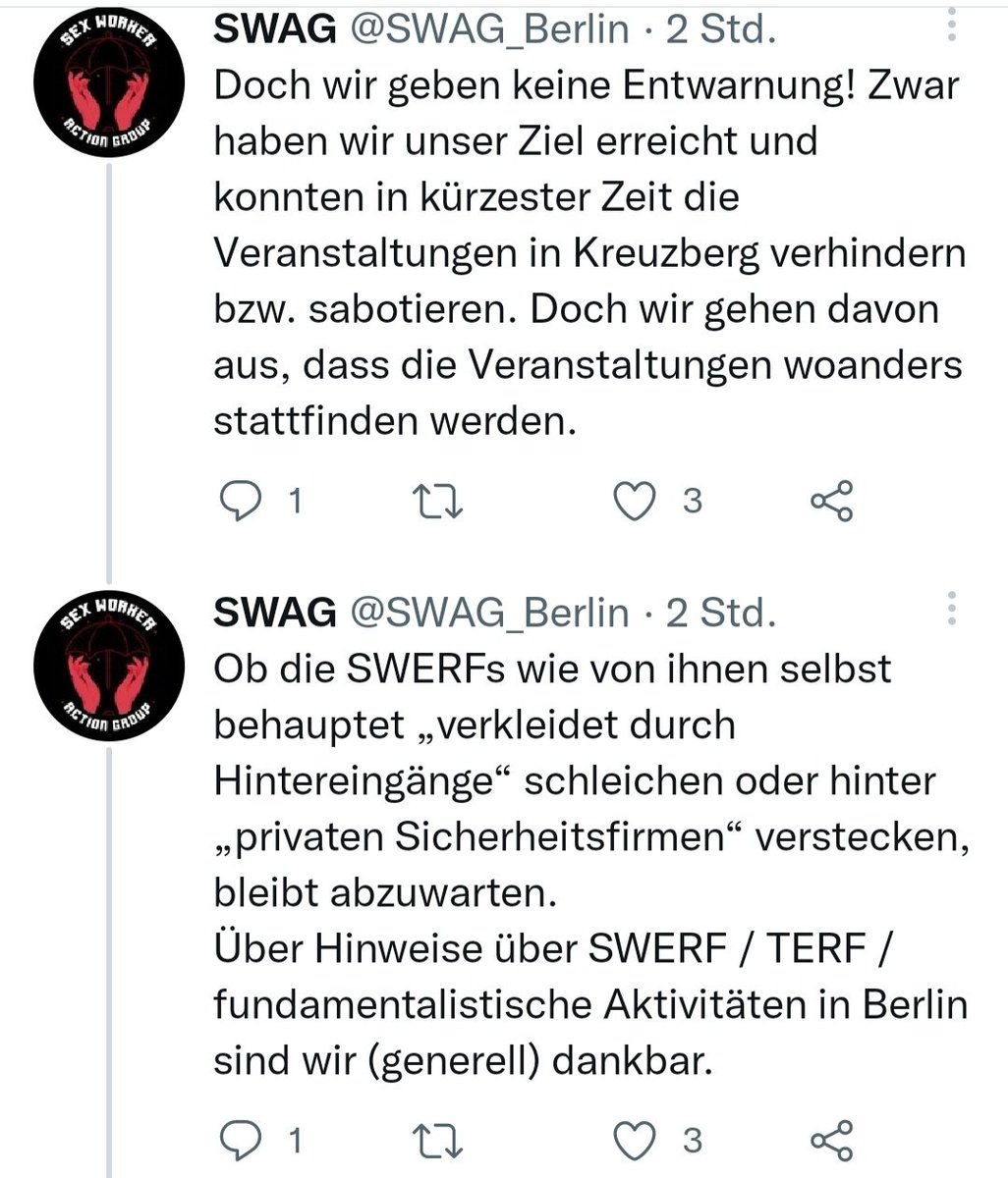MERF on Twitter: "So geht die ‚sex work is work‘ Brigade (hier: SWAG_Berlin) mit prostituierten ...