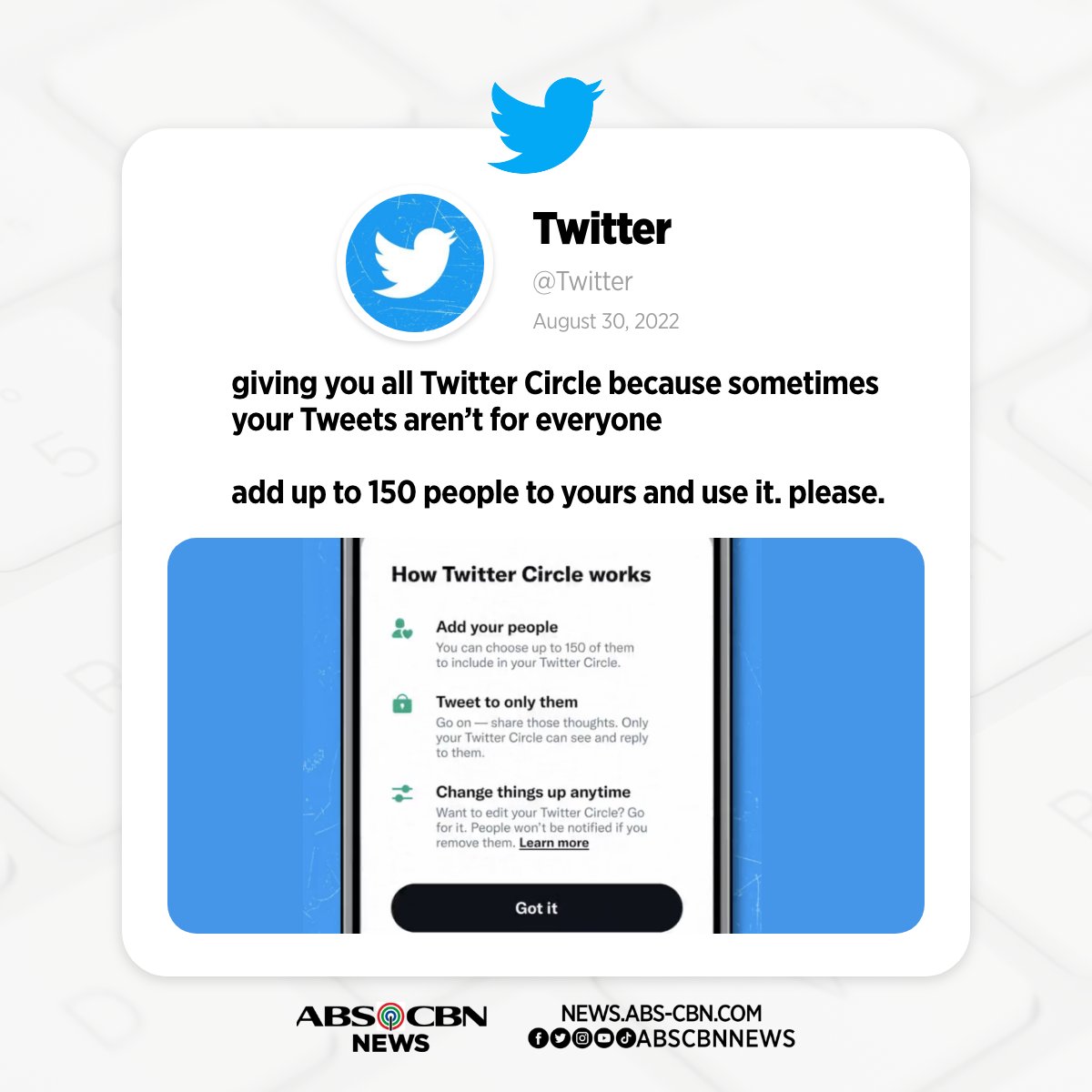 ABS-CBN News on Twitter: "TWITTER CIRCLE. The social networking site ...