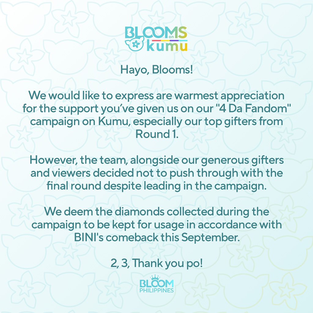 BINI TRENDSETTER 📌 on Twitter: "RT @TEAMBLOOMPH: To be transparent, yes we decided not to drop ...