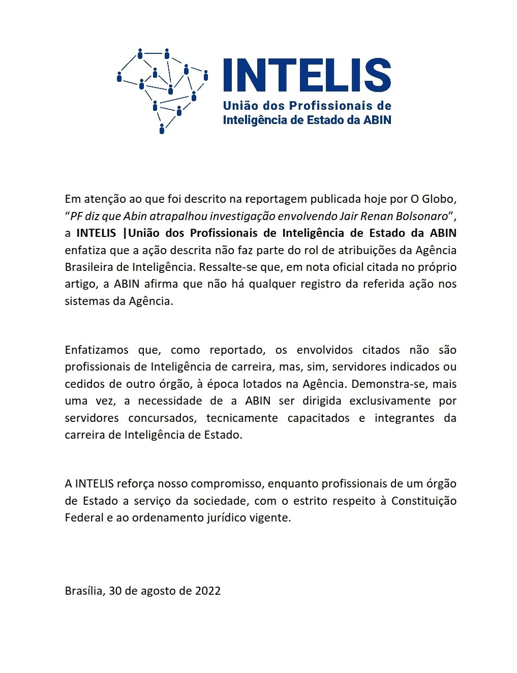 Intelis - Profissionais da ABIN on Twitter: "Nota oficial. #ABIN #Inteligência #INTELIS https ...