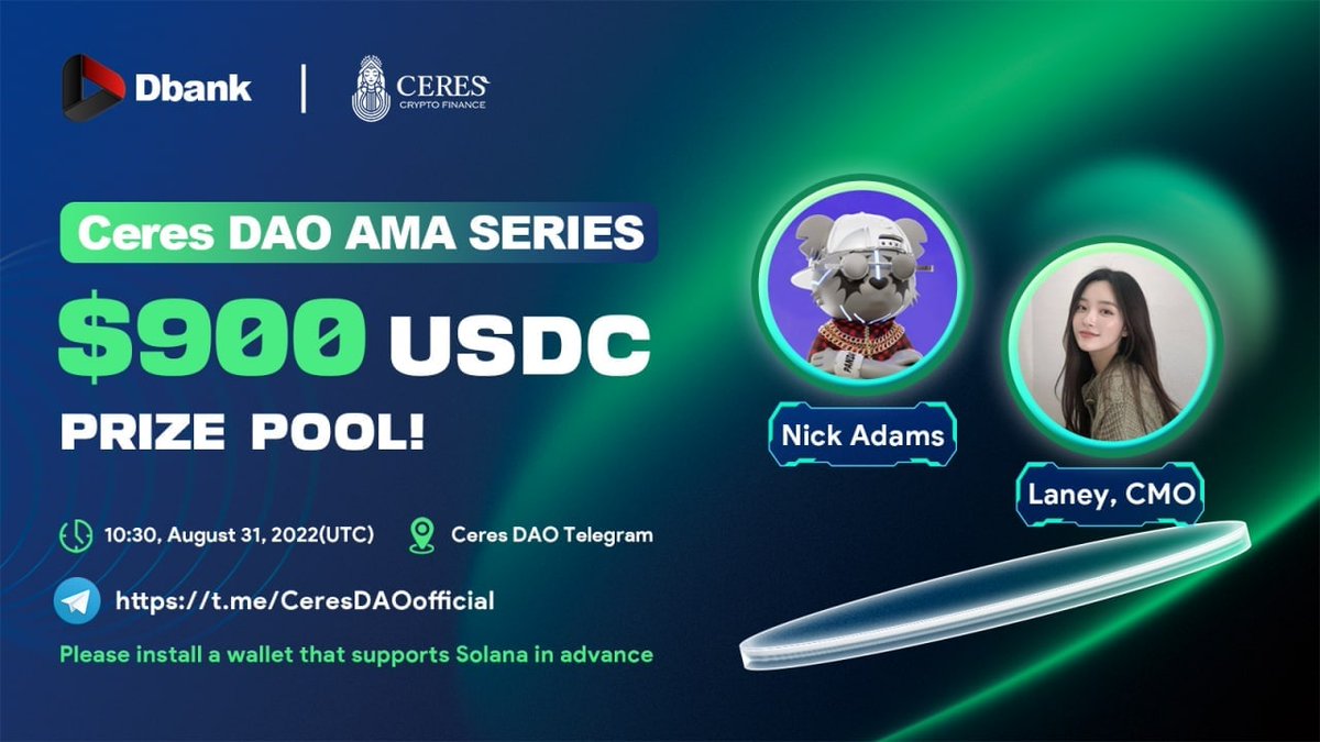 Ceres DAO on Twitter: "CeresDAO ️ DBank #AMA 💰 $900 USDC PRIZE POOL💰 👥 5️⃣on Twitter ...