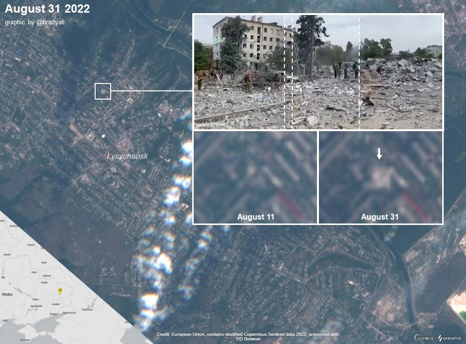 Brady Africk on Twitter: "Damage from a strike on a reported Russian command post in Lysychansk ...