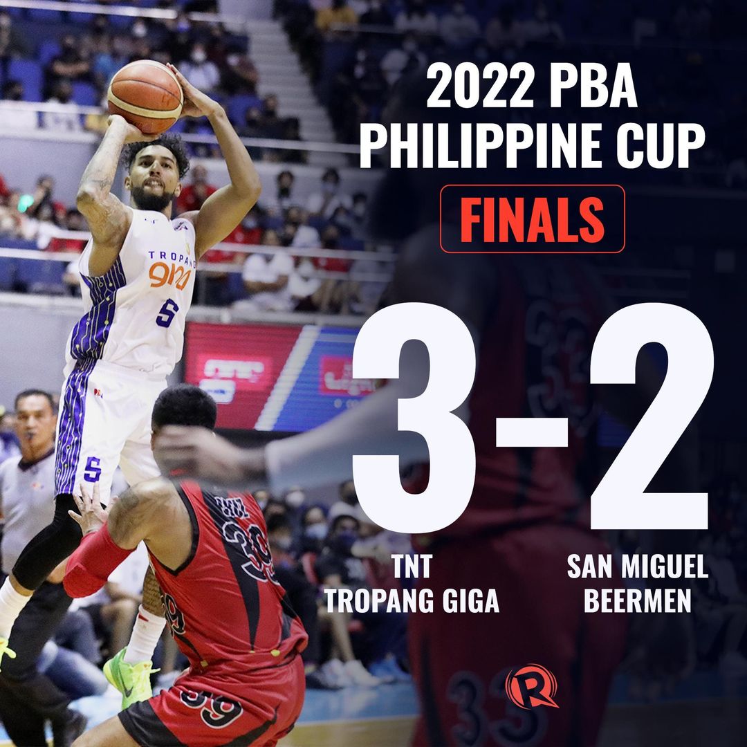 Rappler on Twitter: "JUST IN. TNT takes a pivotal 3-2 lead in the PBA Philippine Cup finals with ...