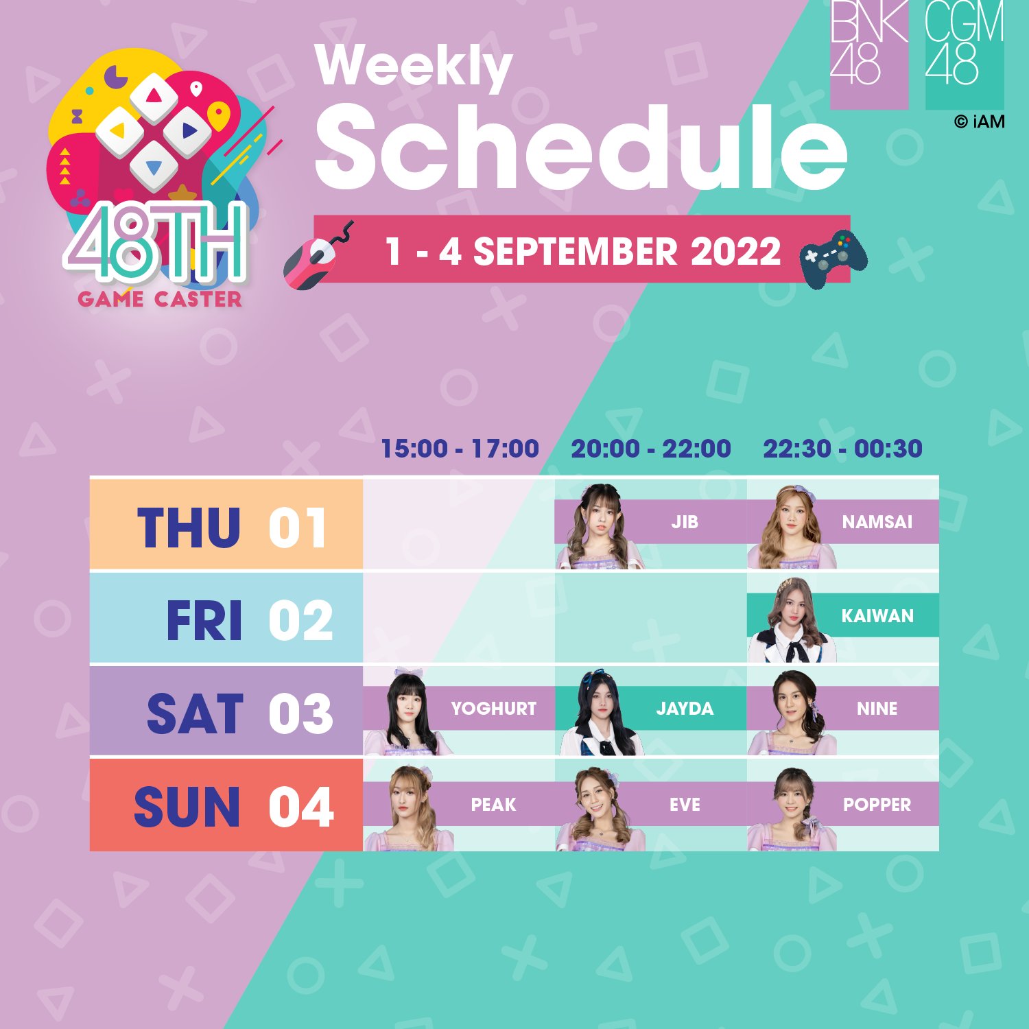 BNK48 #BNK48_Believers ☁️🌟 on Twitter: "🎮Weekly Schedule : 1-4 SEPTEMBER 2022👾 พบกับเหล่า Caster ...